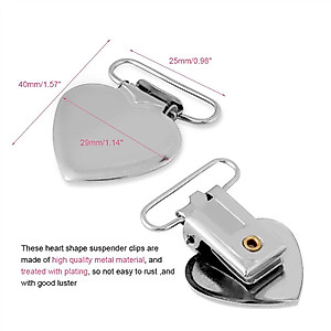 Pssopp Suspender Clips, 10Pcs Heart Suspender Clips Baby Teething Toys Silver Blankets Clips Heart Shaped Suspender Braces Clips Holder
