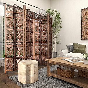Deco 79 Wood Floral Handmade Partition Room Divider Screen, LARGE SIZE, Brown