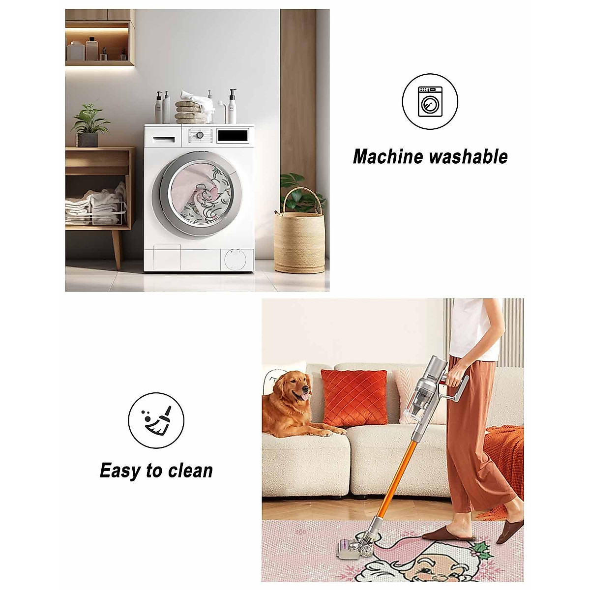 Runner Rug for Hallway 2x6ft, Merry Christmas Cute Pink Santa Washable Runner Rugs with Tassels Woven Floor Carpet Runners for Hallways Kitchen Laundry Entryway