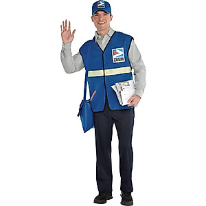 Party City Mail Carrier Costume Kit for Adults - Mailman Costume Includes Blue Hat, Vest, & Messenger Bag - Costumes for Halloween, Birthday Parties, & Themed Events