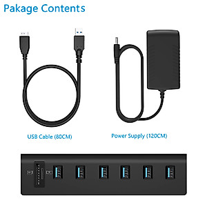 CATECK USB 3.0 Hub, Aluminum Hub with 6 USB 3.0 Ports+SD/TF Card Solts+5V/4A High Capacity Power Supply for Mac, Mac Book Air, Mac Pro,Mac Book Pro, Mac Book, Mac Mini, PCs and Laptops (Black)