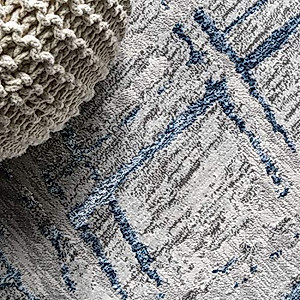 JONATHAN Y SOR201B-5 Slant Modern Abstract Indoor Area-Rug Contemporary Solid Striped Easy-Cleaning Bedroom Kitchen Living Room Non Shedding, 5 ft x 8 ft, Gray/Blue