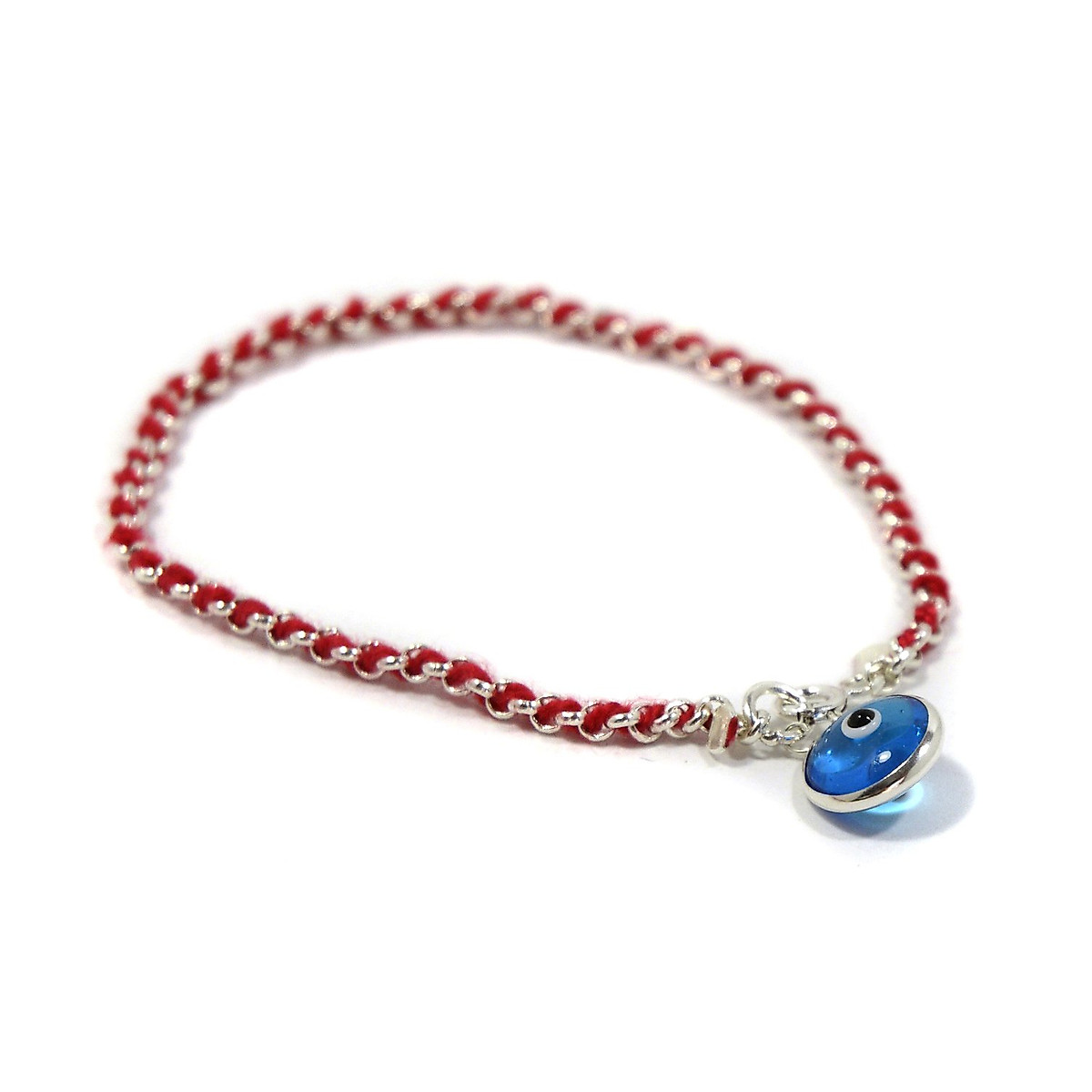 Protection Evil Eye Bracelet - Lucky Blue Evil Eye Charm - 7 Inch Women's Sterling Silver Jewelry - Best Kabbalah Red String Bracelets for Women