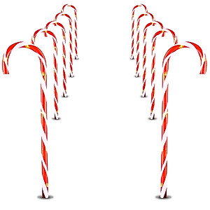 Christmas Candy Cane Pathway Markers Lights, 21.2" Christmas Holiday Outdoor Decorations Lights, Xmas Stakes Lights with 8 Blinking Modes Waterproof, Set of 10 Connectable for Garden Yard Patio Lawn