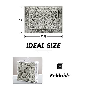 Rugs for Living Room 5x7 feet-Area Rug Carpet-Distressed Vintage Medallion Bedroom Rug Dining Living Room Rug-Aesthetic Machine Washable Rug TP Backing-Grey