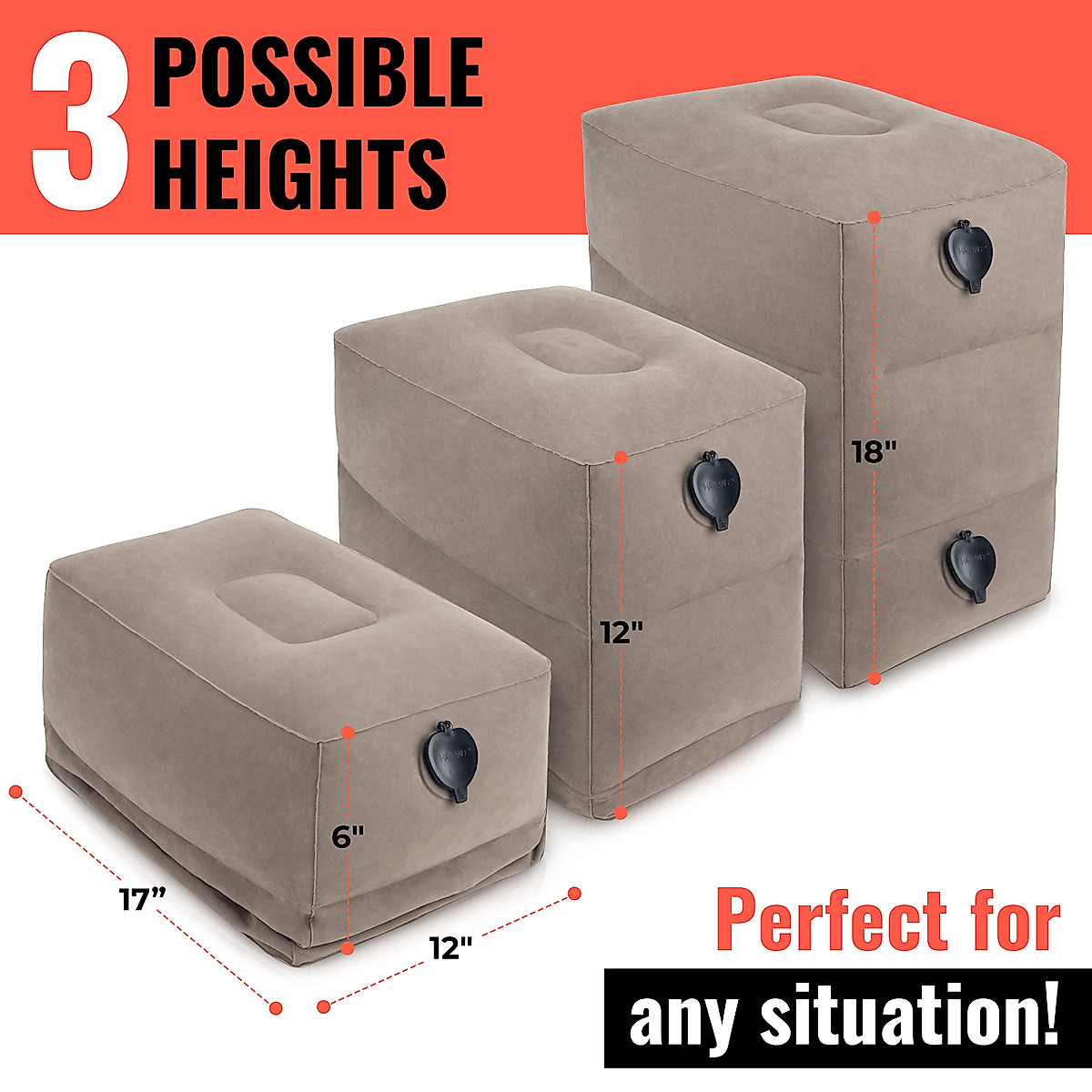 Koala Kloud 3 Height Travel Foot Rest - Gray Inflatable Foot Rest Pillow, Airplane Footrest for Flights, Car Seat, Airplane Bed for Toddler Airplane Travel Essentials Kids Accessories (Black)