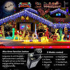 Maojia 66FT Christmas Lights Decorations Outdoor - 640 LEDs 8 Modes Curtain Fairy Lights with 120 Drops, Waterproof LED String Lights for Holiday Wedding Party Garden Patio Decorations, Blue