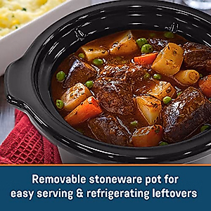 Elite Gourmet MST239X Electric Round Slow Cooker, Adjustable Temp, Entrees, Sauces, Stews & Dips, Dishwasher Safe Glass Lid & Crock, 2 Quart, Black