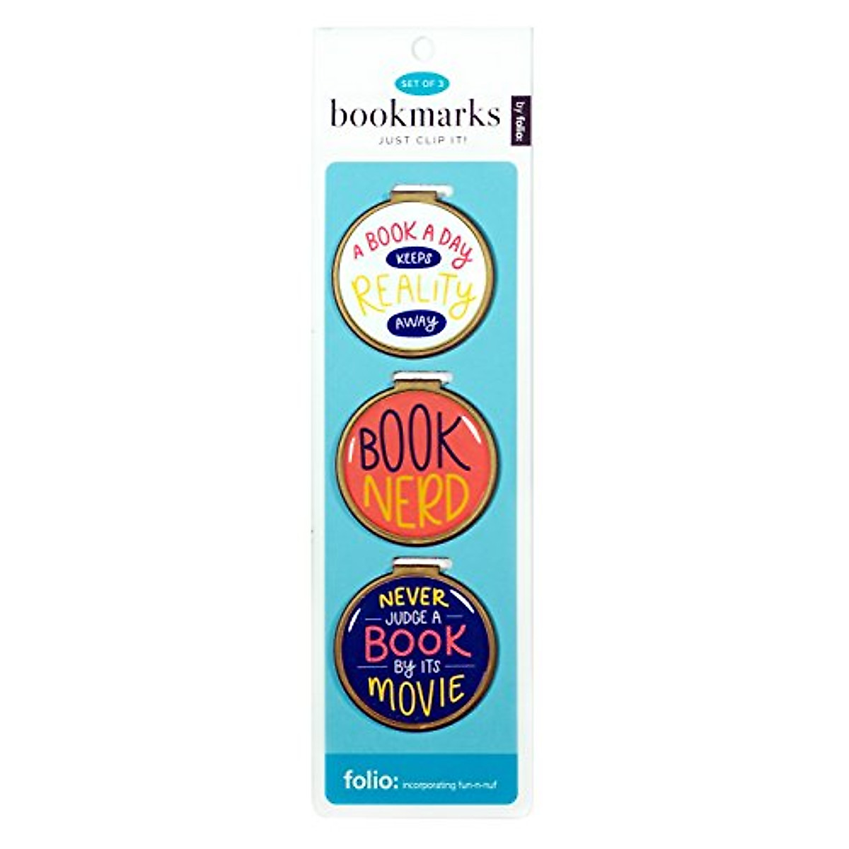 Just Clip it! Quote Bookmarks - (Set of 3 Clip Over The Page Markers) A Book A Day Keeps Reality Away, Book Nerd, Funny Bookmark Set - Ideal for Bookworms of All Ages... Adults Men Women Teens & Kids