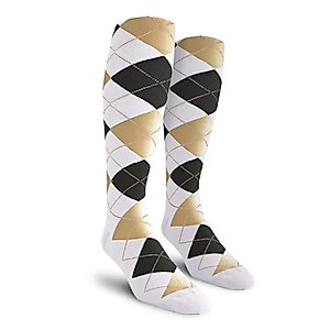 Golf Knickers Colorful Knee High Argyle Cotton Socks For Men Women and Youth - YYY: White/Black/Khaki - Mens