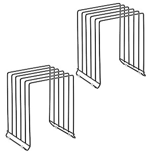 mDesign X-Large Steel Storage Tray Organizer Rack for Kitchen Cabinet, Divided Holder - 5 Slots for Skillets, Frying Pan, Pot Lids, Cutting Board, Baking Sheets, Concerto Collection, 2 Pack, Dark Gray