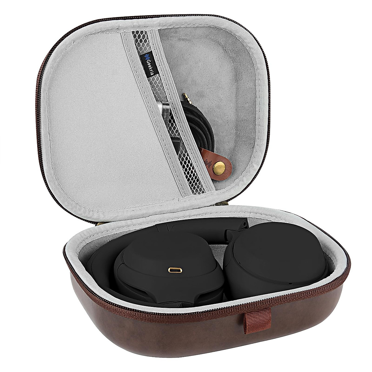 Geekria Shield Headphones Case Compatible with Sony WH-1000XM4, WH-1000XM3, WH-1000XM2, MDR-1000X/C, MDR-1000X Case, Replacement Hard Shell Travel Carrying Bag with Cable Storage (Brown)