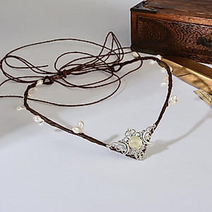 Merroyal Moon Rhinestones Headband Fairy Crown Woodland Circlet Fair Headpiece with 2 Pairs Latex Elf Ear for Women Girls（Moon Sliver and White ）