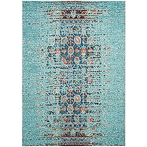 SAFAVIEH Monaco Collection Area Rug - 6'7" x 9'2", Blue & Multi, Boho Abstract Distressed Design, Non-Shedding & Easy Care, Ideal for High Traffic Areas in Living Room, Bedroom (MNC208J)