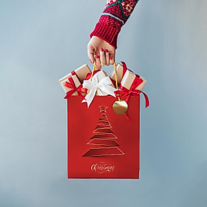 easykart labels 12 Christmas Gift Bags, Red & Green Metallic & Texture Finish with Golden & Spot Gloss Xmas Tree, Assorted Sizes With Handle (4 Extra Large 16", 4 Large 12", 4 Medium 9")