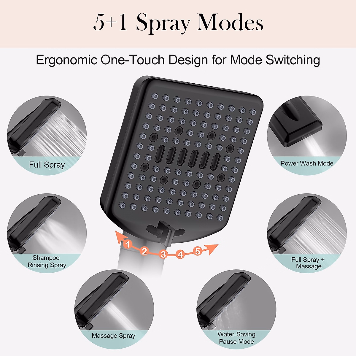 Homlord Filtered Shower Head with Handheld Matte Black - High Pressure 6 Modes, 120 Anti-clog Nozzles, Detachable Showerhead with Hard Water Filters, Extra Long 6ft Hose, Power Wash Mode for Bathroom