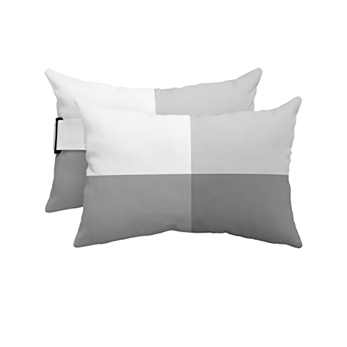 Recliner Head Pillow Ledge Loungers Chair Pillows with Insert Grey Simple Geometric Pattern Gradient Grey Four Grid Lumbar Pillow with Adjustable Strap Patio Garden Cushion for Bench Couch, 2 PCS