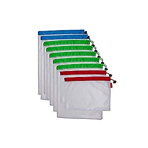 Premium Reusable Mesh Produce Bags With Drawstring - Mesh Produce Bags With Tare Weight - Set of 9 Reusable Grocery Bags - Washable Produce Bags for Fruit and Veg - BPA Free Mesh Bags for Vegetables