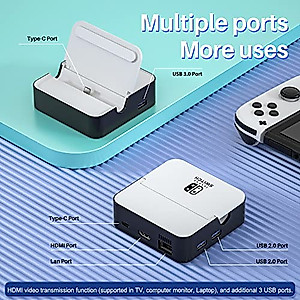 TV Docking Station for Nintendo Switch/Nintendo Switch OLED Model, 6-in-1 Switch Dock with HDMI 2.0, 100Mbps Ethernet, 2 USB-A 2.0, 1 USB 3.0,100W USB-C Charging Port, Supports YouTube On TV