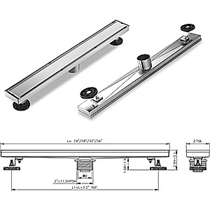 USHOWER 24-Inch Linear Shower Drain with Reversible 2-in-1 Tile Insert Cover, SUS304 Stainless Steel, Includes Hair Strainer, Brushed Nickel