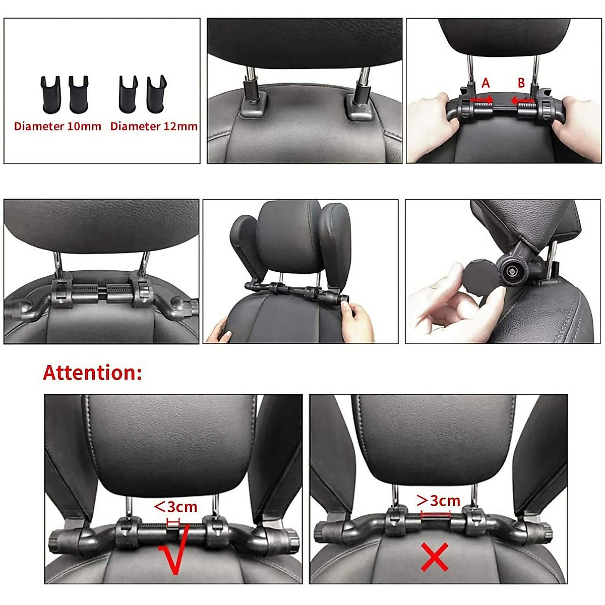 Car Seat Headrest Pillow,Travel Sleeping Head Neck Support,Memory Foam Neck Pillow for Kids,Adjustable on Both Sides-Sleep Better in The Car(PVC Black)