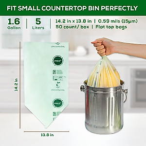ANECO 100% Home Compostable Food Waste Bags (1.6 Gallon Trash Bags, 50 Count), Small Kitchen Compost Bags for Countertop Bin, Certified by BPI (ASTM D6400), TUV Austria & OK Compost Home