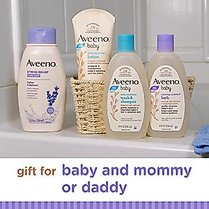 Aveeno Baby Mommy & Me Daily Bathtime Gift Set Including Baby Wash & Shampoo, Calming Baby Bath & Wash, Baby Moisturizing Lotion & Stress Relief Body Wash for Mom, Soap-Free, 4 Items