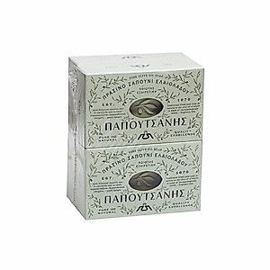Papoutsanis Pure Greek Olive Oil Castile Bar Soap - Unscented - Hypoallergenic - Sensitive skin - Natural Bar for Face, Hands, Body - Imported from Greece - 8.8 oz Bars Pack of 4 (35.2 oz total)