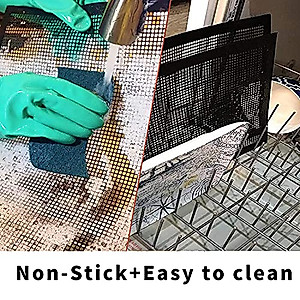 Grill Mesh Mat Set of 3 - Heavy Duty BBQ Non-stick Cooking Sheet Liners Reusable Teflon Barbecue Grilling Net for Outdoor Smoker, Pellet, Gas, Charcoal Grills - 11.8x13.8