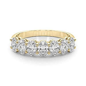 JewelMore 2 Carat Oval Lab Grown 14K Diamond Seven Stone Anniversary Band for Women (F-G/VS-SI) Yellow Gold 5.5
