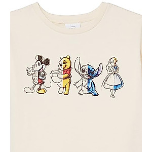 Disney Girls D100 Character French Terry - Mickey, Stitch, Winnie The Pooh, Alice Tee & Short Set, Ivory, 3T US