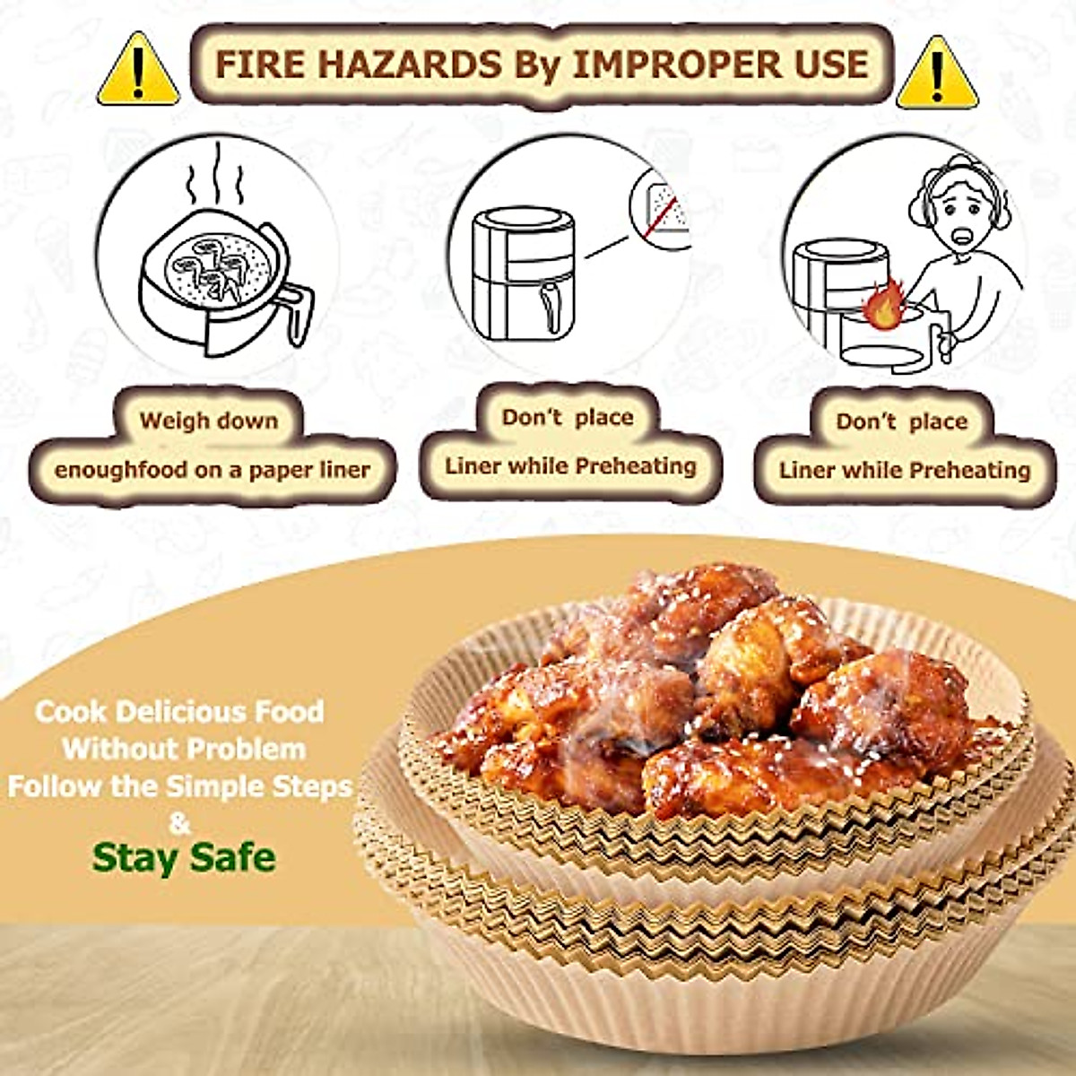 RoyalWare Air Fryer Liners 100 Pc Disposable Paper Liner – 7.9 Inch Non-Stick Round Parchment Paper – Oil Proof Heat Resistant Air Fryer/Baking Paper