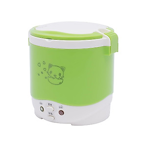 Headery Rice Cooker Small 12V, Mini Rice Cooker Steamer 1 Cup, Portable Easy Operation Well Insulated 1-2h Non-stick Rice Maker Food Steamer with Handle and Spoon for Car Home (Green)