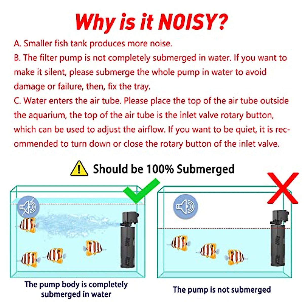 TARARIUM Aquarium Filter for 40-150 Gal. Tank Crystal 300GPH Biochemical Filtration Powerful Pump Submersible Internal Fish Tank Filters Large Tank Pond Clear Wavemaker Air Supply 4 in 1