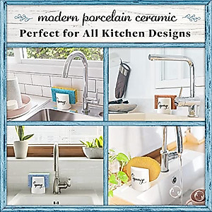 Home Acre Designs Sponge Holder for Kitchen Sink - Ceramic Porcelain Cup for Sponges - Rustic Farmhouse Decor - White