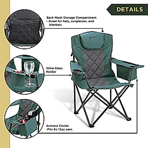ARROWHEAD OUTDOOR Portable Folding Camping Quad Chair w/ 6-Can Cooler, Cup & Wine Glass Holders, Heavy-Duty Carrying Bag, Padded Armrests, Headrest & Seat, Supports up to 450lbs, USA-Based Support