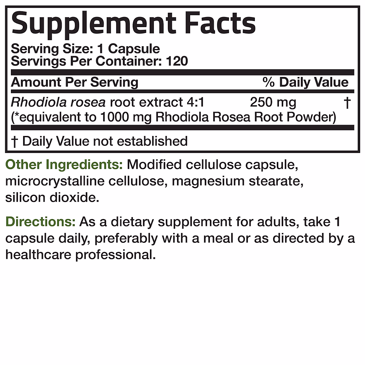 Bronson Rhodiola Rosea Vegetarian Capsules - Adaptogenic Herb - Brain, Stress & Mood Support - Non-GMO, 120 Count