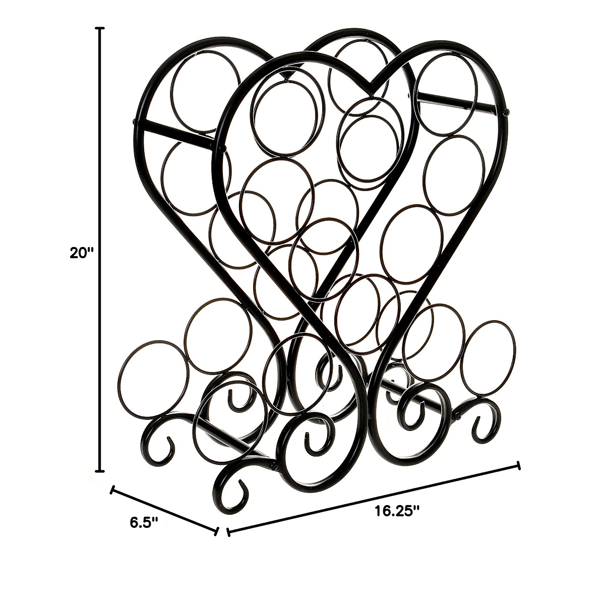 MyGift Metal Wine Bottle Rack, Tabletop 12-Bottle Wine Rack Holder with Heart Shaped Scrollwork Design