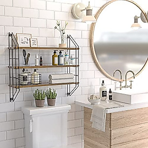 JACKCUBE Design 3 Tier 27.5 Inch Wood Wall Floating Shelves, Wall Hanging Book Storage Organization Display Shelf Rack with Black Metal Brackets- MK874A