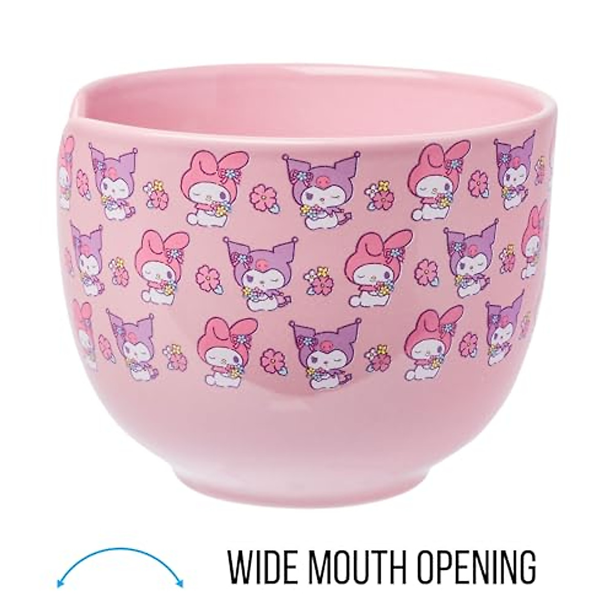 Silver Buffalo Sanrio Hello Kitty and Friends My Melody and Kuromi Pastel Flowers Ceramic Ramen Noodle Rice Bowl with Chopsticks, Microwave Safe, 20 Ounces