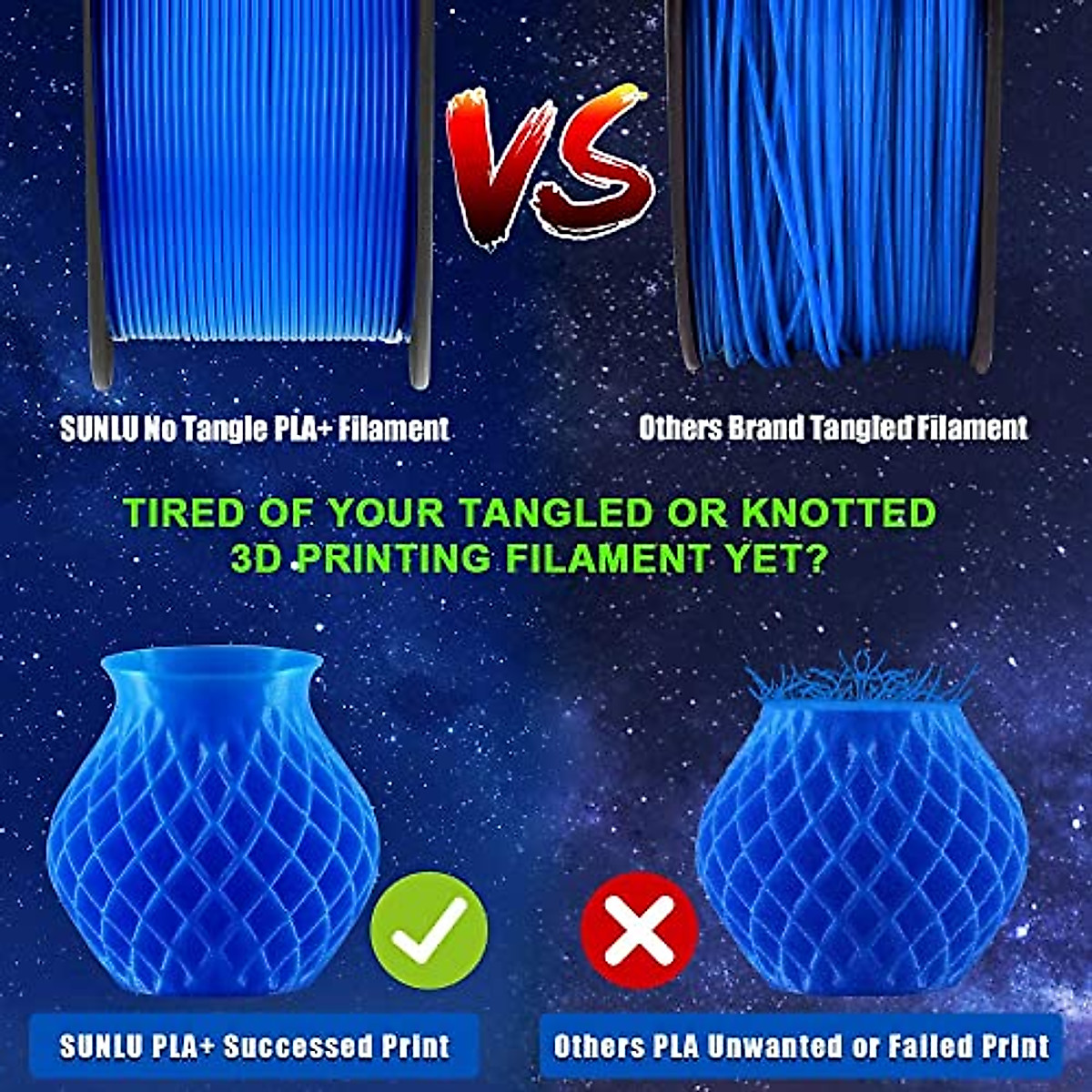 SUNLU PLA+ Filament 1.75mm 10KG PLA Plus 3D Printing Filament for 3D Printer & 3D Pens Tolerance Accuracy +/- 0.02 mm, 11x1KG (3 Colors)