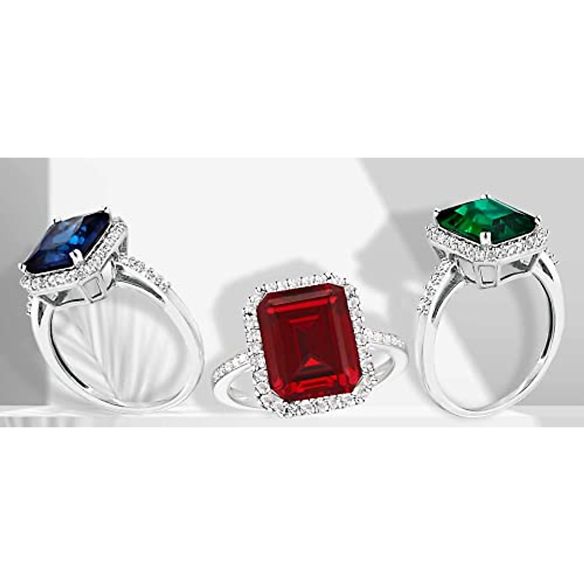 Tirafina Emerald Cut Gemstone Ring, Lab-Created Emerald and White Sapphire Ring Set in a Sterling Silver Band, Emerald Cut Birthstone Rings, Silver Jewelry, Rings for Women (10x8 mm stone)