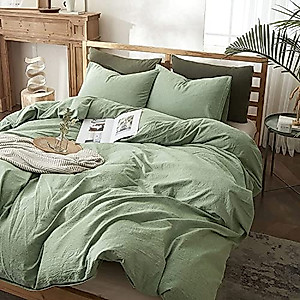 Modern Style Sage Green Duvet Cover Queen Size 100% Washed Cotton Light Green Bedding Sets Hotel Quality Solid Color Comforter Cover 1 Queen Duvet Cover with 2 Pillowcases Green Bedding Cover Set