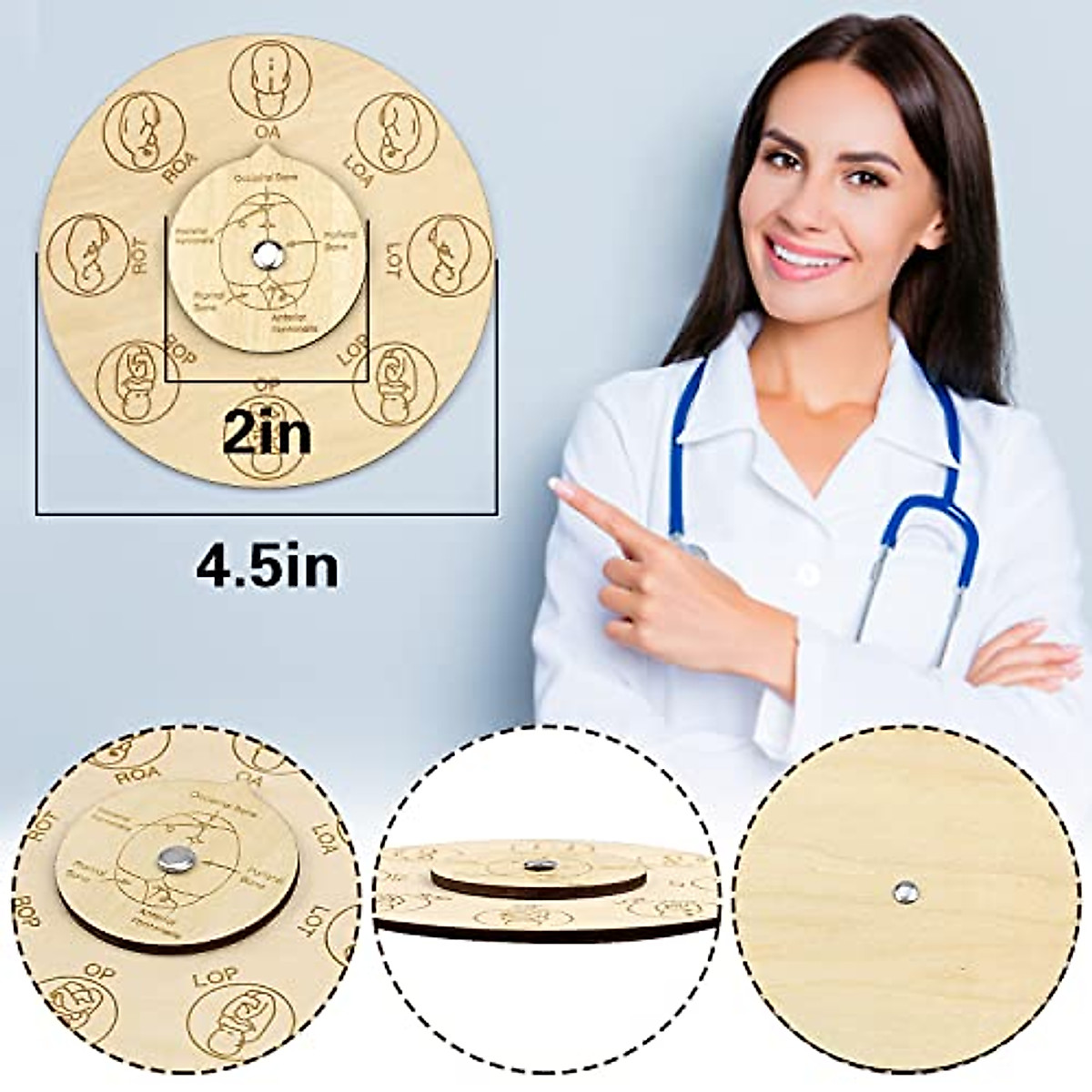 Midwife fetal position tool, carved wooden fetal position wheel for student midwife doctor doula (Round)