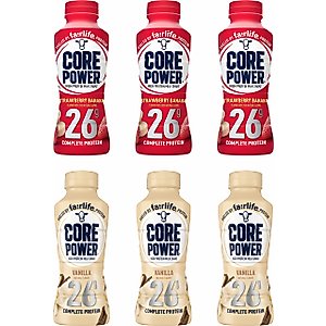 Fairlife Core Power High Protein Milk Shake, Natural Flavor Ready to Drink Protein Shake, The best Strawberry Protein Shakes, 14 fl oz , 26gm (Strawberry Banana/ Vanilla flavor, Pack of 6 Bottles) protein, beverages, strawberries,