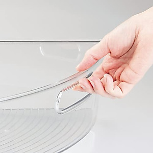 mDesign Kitchen Cabinet Plastic Lazy Susan Storage Organizer Bins with Front Handle - Large Pie-Shaped 1/6 Wedge - Ligne Collection - Clear