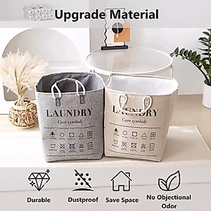 MLUUHK Small Laundry Basket, 50L Foldable Laundry Hamper Organizer with Handles, Fashion Portable Laundry Basket in Bedroom, Laundry Room, Closet, Bathroom, College Dorm (Light Gray)