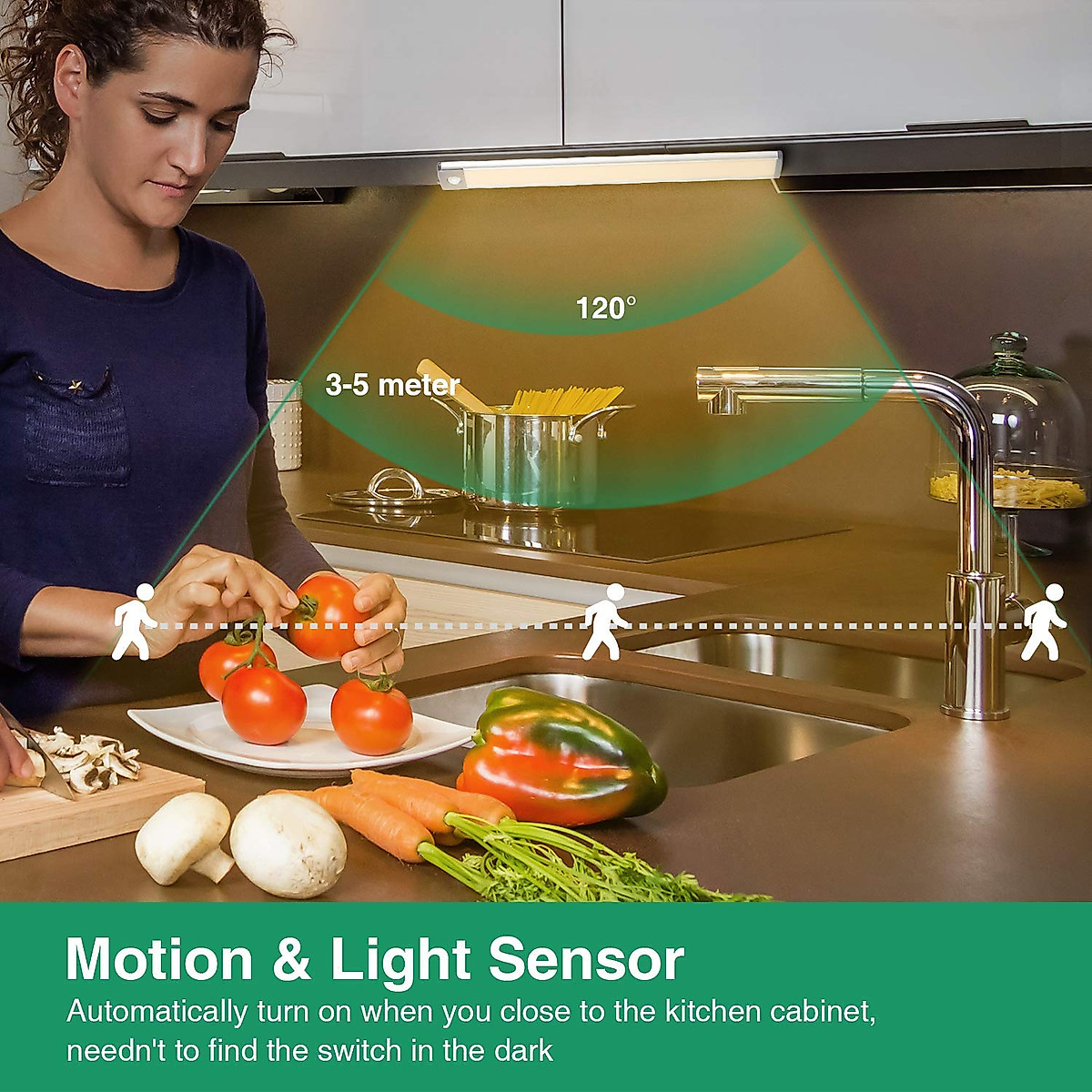 Motion Sensor Cabinet Light 2500mAh 2 Packs Rechargeable 54LED Under Counter Closet Lighting, Wireless Night Light for Cabinet, Drawer, Wardrobe, Kitchen, Hallway