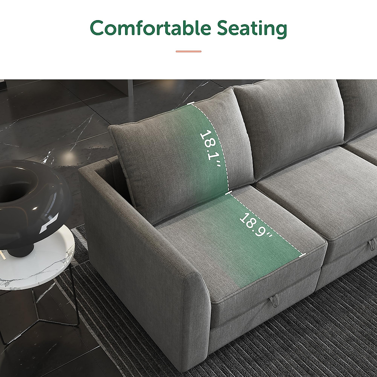 HONBAY Convertible Sectional Couch with Reversible Chaise Modern L-Shape Sofa 4-Seat Couch Modular Sectional Sofa with Storage Seats, Grey