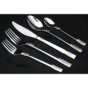 Venezia Collection "Milano" 20-Pc. Gold Flatware Set Service for 4, 18/10 Stainless Steel Silverware Cutlery, 24K Gold Trim